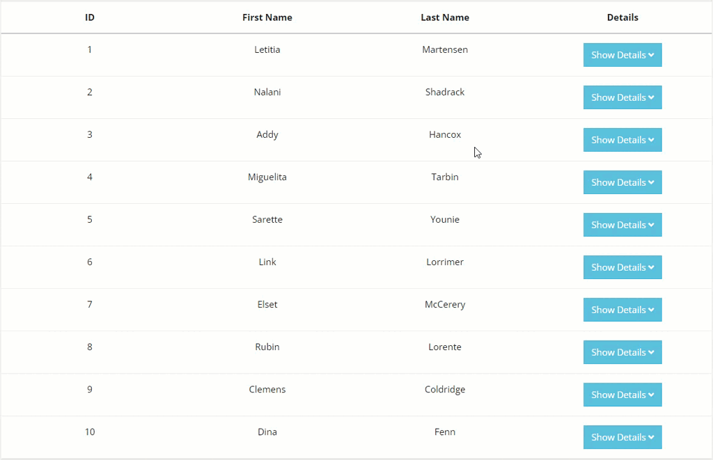 Expandable Table Custom Component Showcase Tadabase Community
