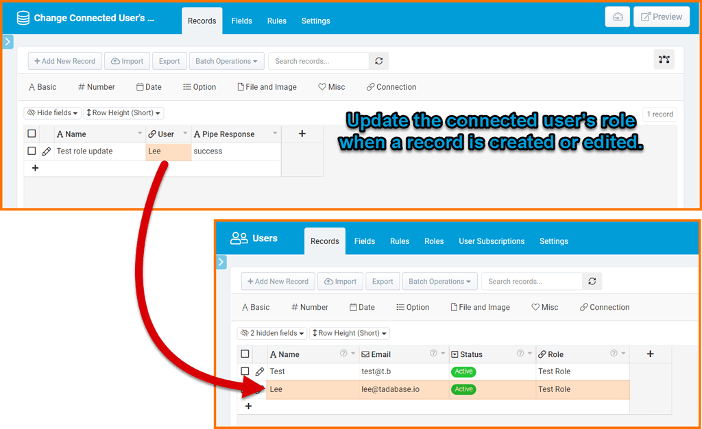 Update A User S Role Through A Connection Tips And Tricks Tadabase Community