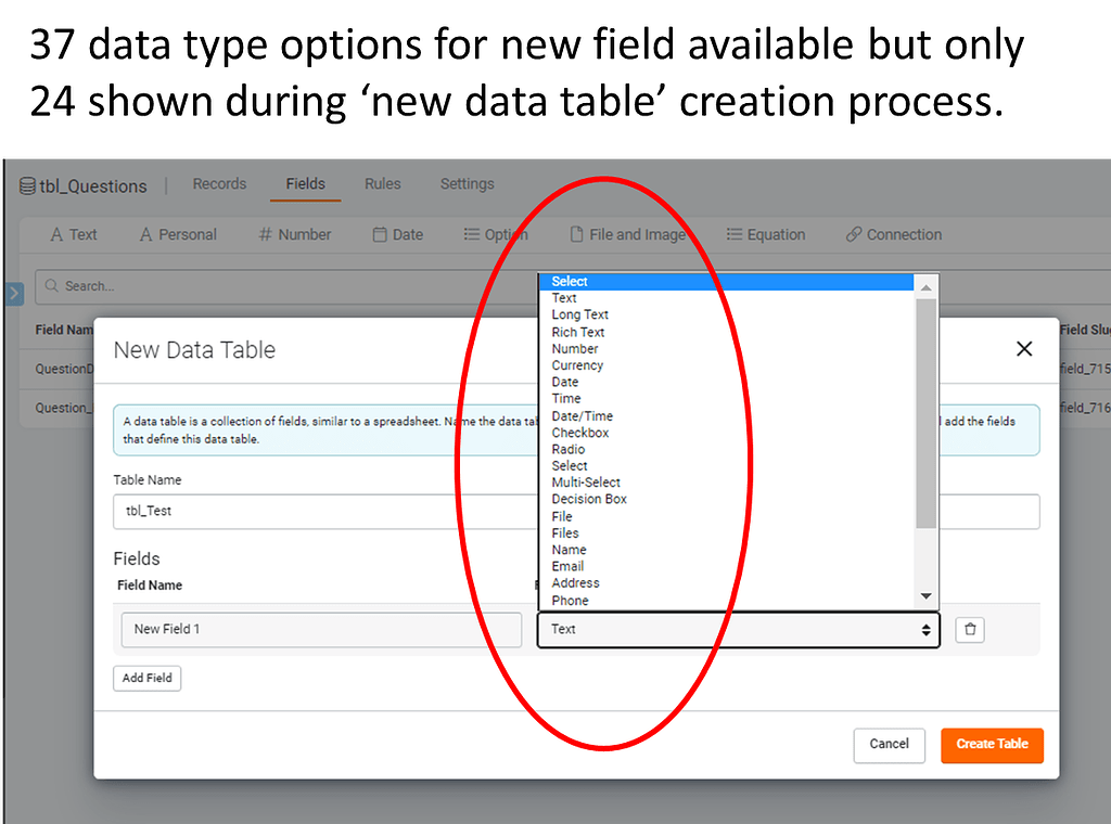 Data type options - Ideas & Product Feedback - Tadabase Community