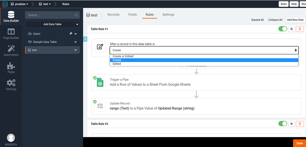 Delete records in Google Sheets - Pipe integration - App Development ...