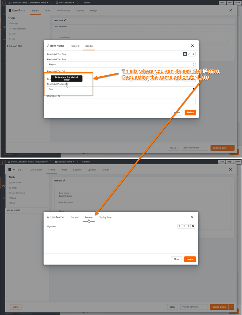Field label position for List Components - Ideas & Product Feedback ...