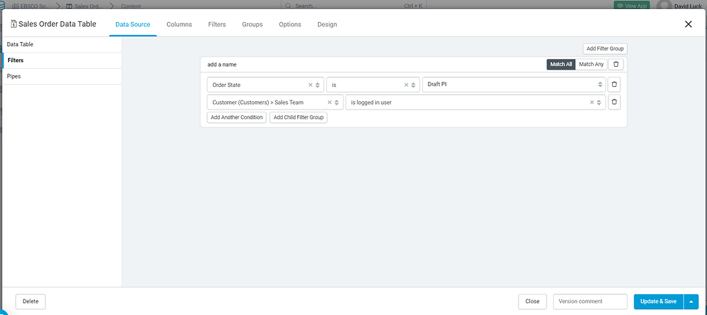 Using Connection Fields in Child Filter Groups - Page Builder - Tadabase Community