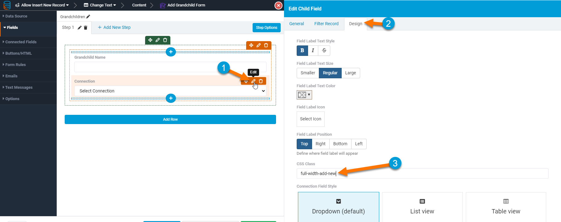 Hide dropdown list in form and change text of 'add new record' button ...